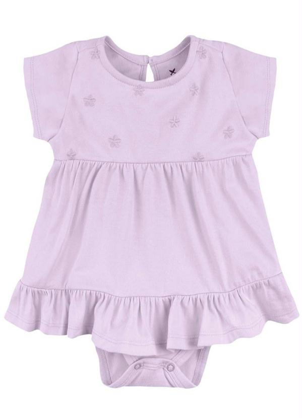 Vestido Body Bebê Menina com Bordado Roxo - Heringx