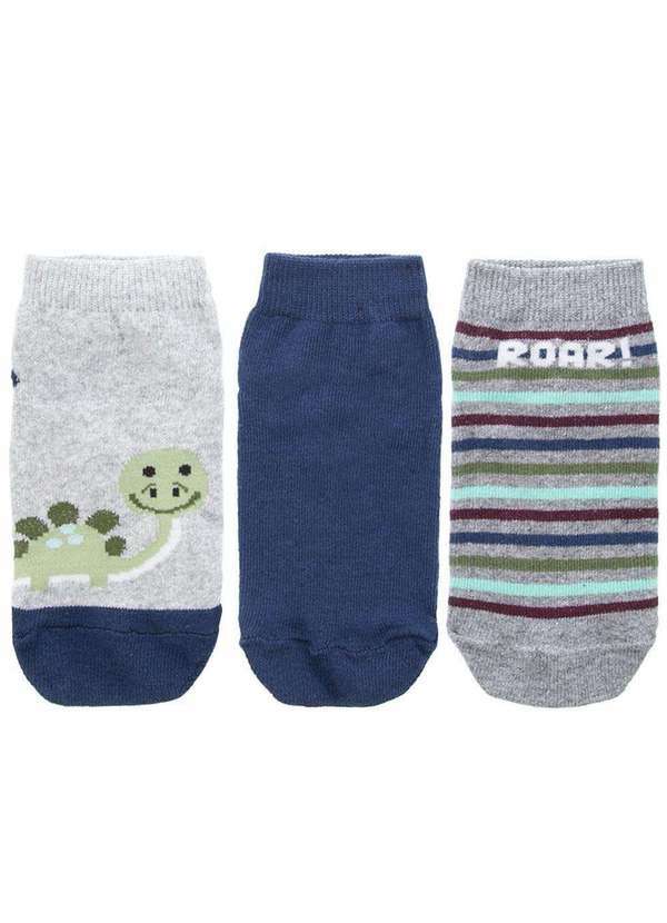 Kit Meia Infantil Cano Baixo Stz 3 pares 22-25 Dinossauro Color ...