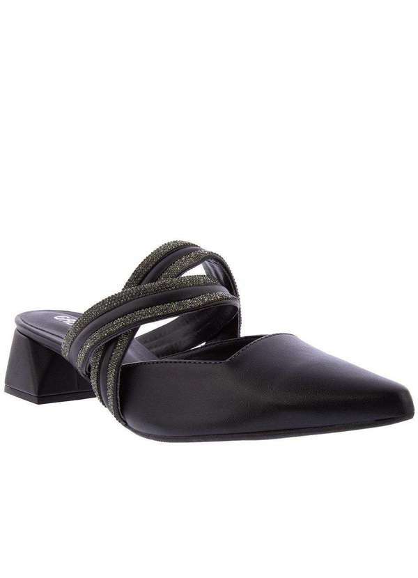 Mule Gabriela Salto Grosso Tiras Cruzadas Strass Preto Preto - Studio Z