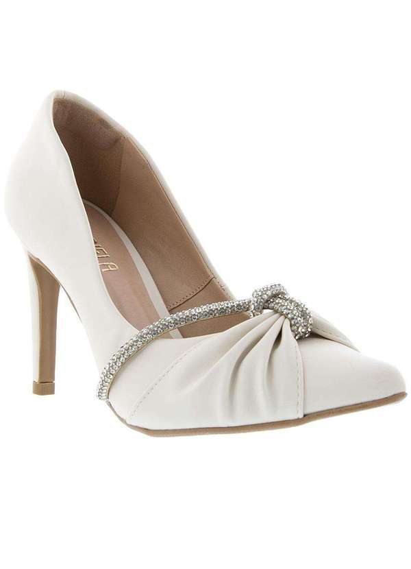 Scarpin Gabriela Salto Fino Nó Pedraria Off White Off-White - Studio Z