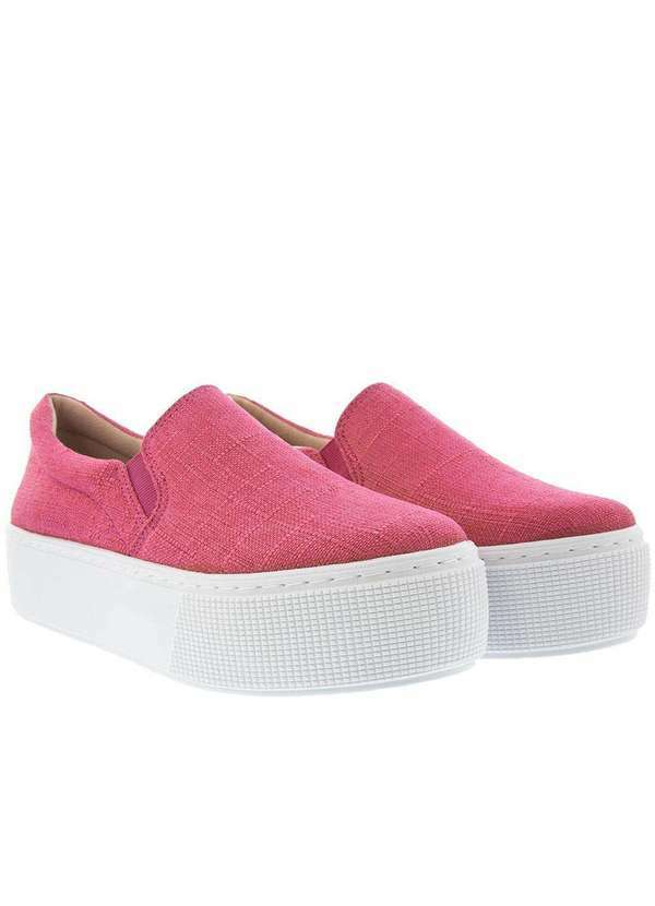 Slip On Gabriela Flatform Pespontos Linho Pink Pink - Studio Z