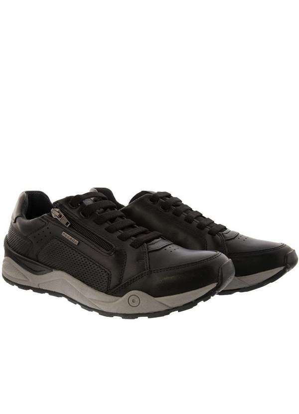 Tênis Pegada Stretch Casual Detalhe Zíper Couro Preto Preto - Studio Z