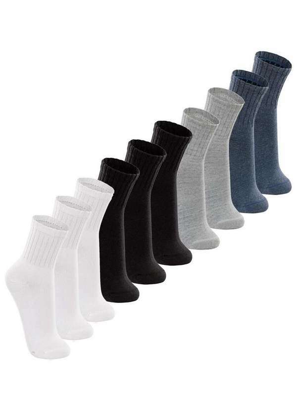 Kit 10 pares de Meias Esportiva Cano Médio Lupo 3290-009 Branco-Preto ...