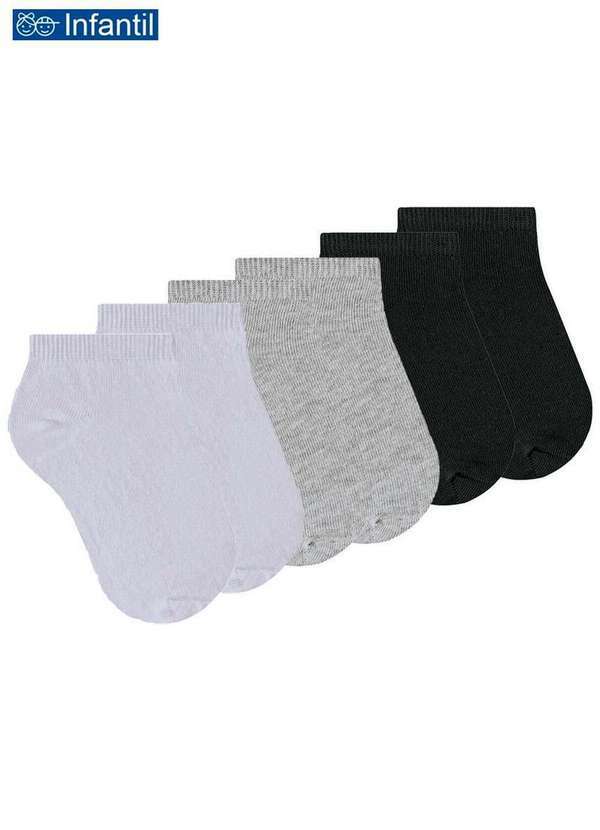 Kit 6 pares de Meias Infantis Cano Curto Selene 2070-273 Branco-Cinza ...
