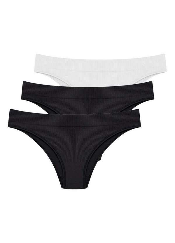 Kit com 3 Calcinhas Biquíni Hope 35010 Preto-Branco - Meias Sao Jorge