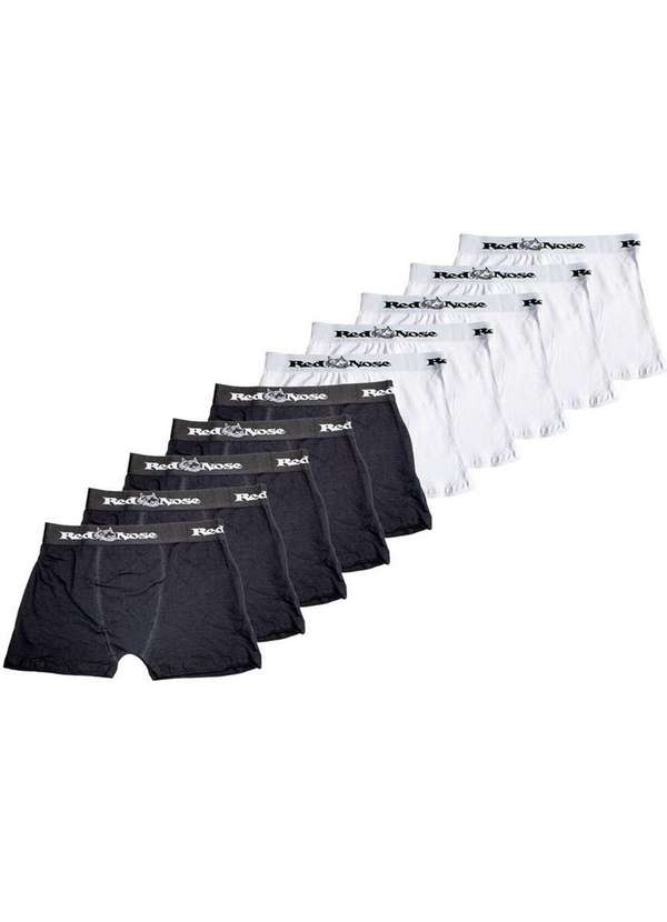 Kit com 10 Cuecas Boxer Red Nose 320 Preto-Branco - Meias Sao Jorge