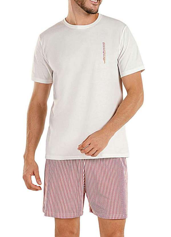Pijama Masculino Curto Kaputz 2030046 Off-White-Listras-Vermelho ...