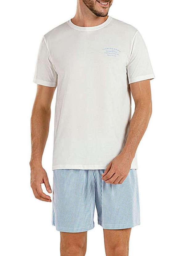 Pijama Masculino Curto Kaputz 2030049 Off-White-Azul - Meias Sao Jorge