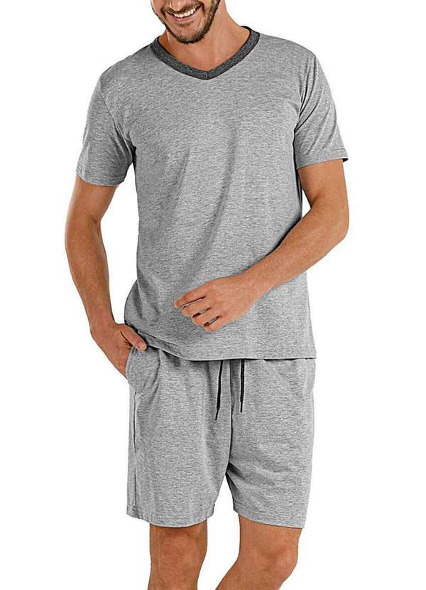 Pijama Masculino Curto Kaputz 2030076 Cinza-Mescla - Meias Sao Jorge