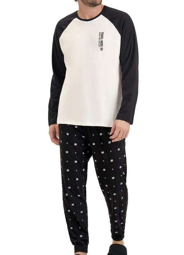 Pijama Masculino Longo Kaputz 2030017 Preto - Meias Sao Jorge