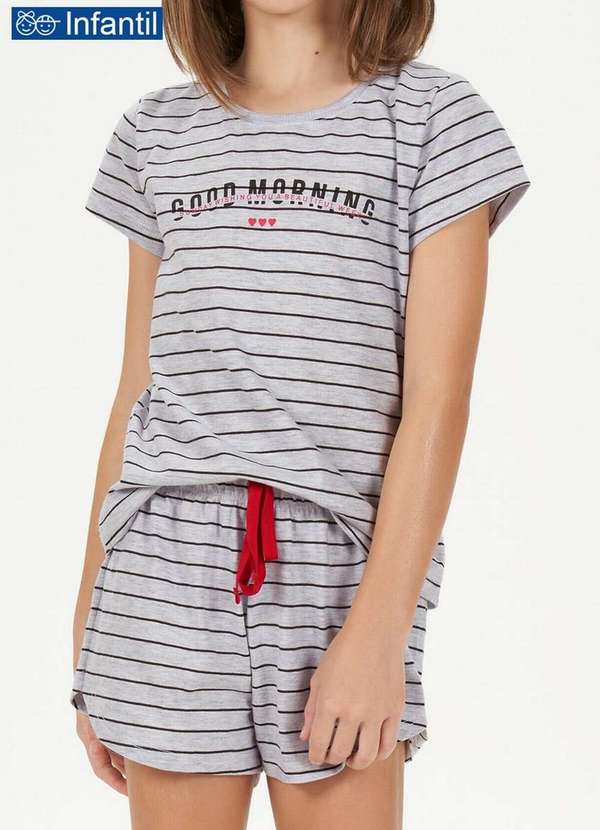 Pijama Infantil Menina Curto Cor com Amor 67541 Listras-Mescla/Chumbo ...