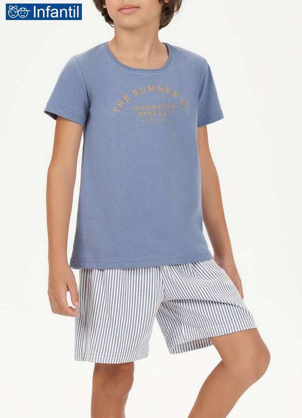 Pijama Infantil Menino Curto Cor com Amor 66399 Azul/Listras-Azuis ...