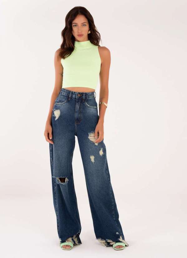 Blusa Gola Alta Canelada de Malha Feminino Dimy Amarelo Candy - Dimy