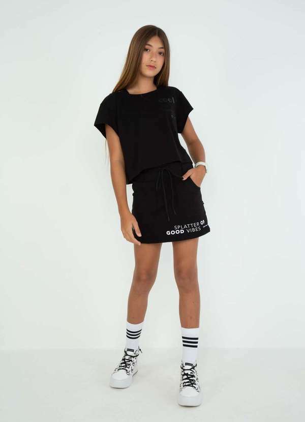 Blusa Infantil Ampla Estampada com Top Dimy Candy Preto - Dimy