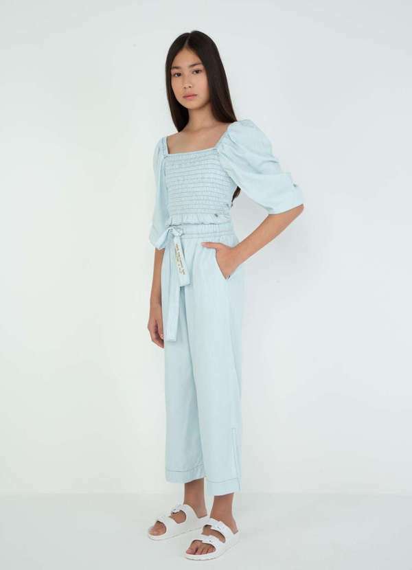 Blusa Infantil Cropped de Lastex com Manga Bufante Dimy Candy Unico - Dimy