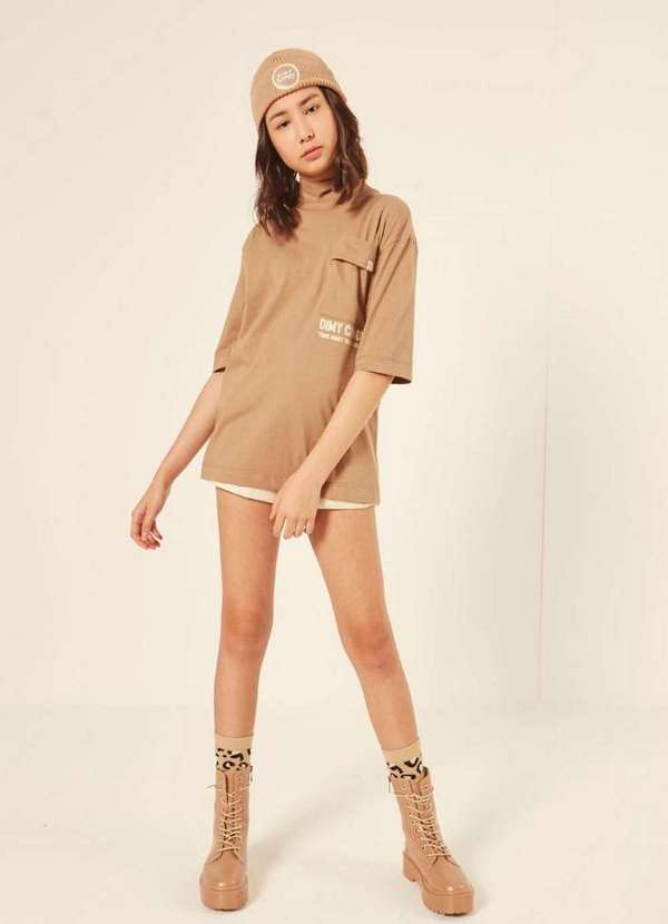 Blusa Over com Gola Alta e Estampa de Malha Infantil Dimy Candy Marrom ...