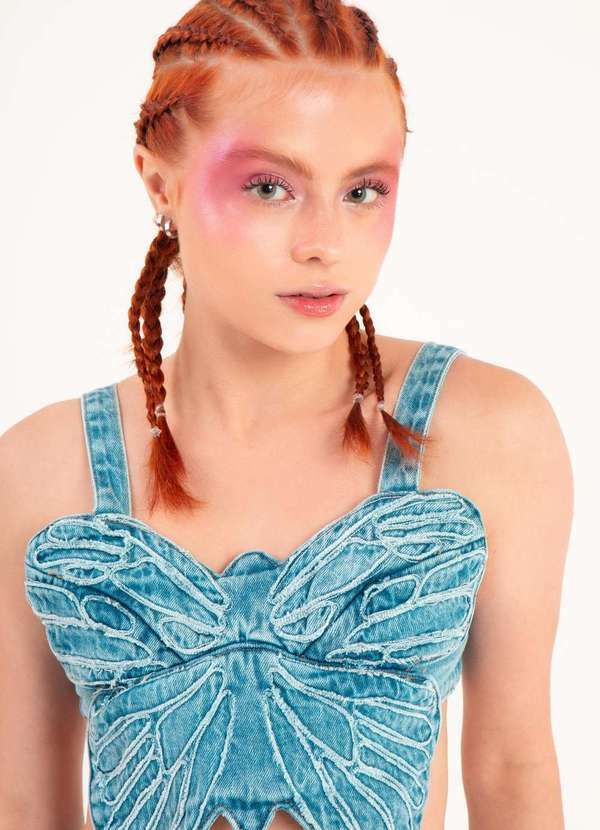 Top Butterfly Destroyed Jeans Infantil Dimy Candy Jeans - Dimy