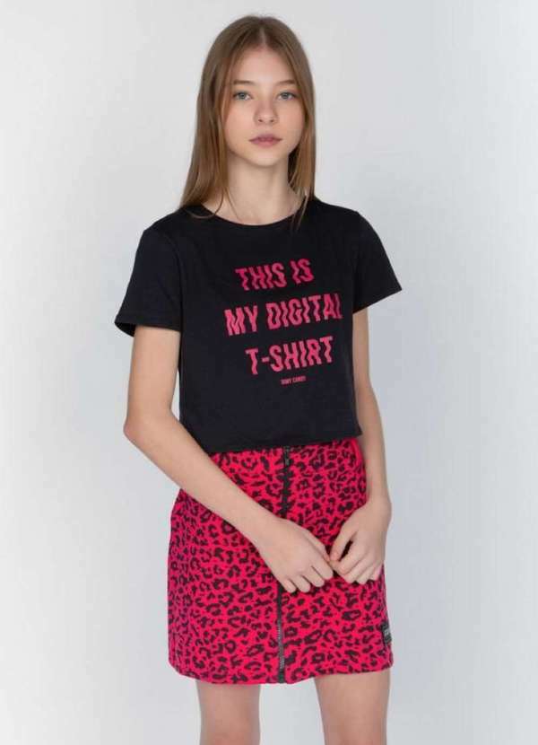 Saia Dimy Candy Animal Print Preto - Dimy