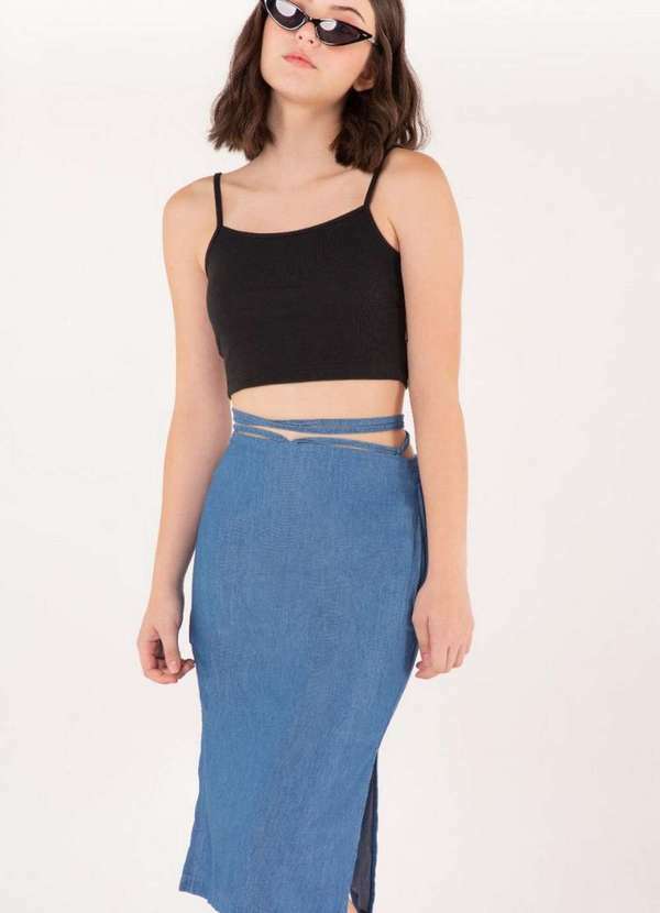 Saia Midi com Detalhe Franzido Jeans Infantil Dimy Candy Conforme ...