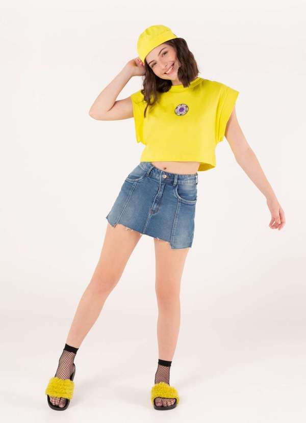 Shorts Saia com Barra a Fio e Recortes Jeans Infatil Dimy Candy ...