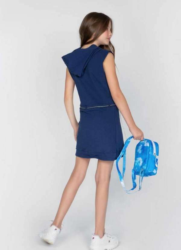 Vestido Dimy Candy com Capuz e Cinto Azul - Dimy