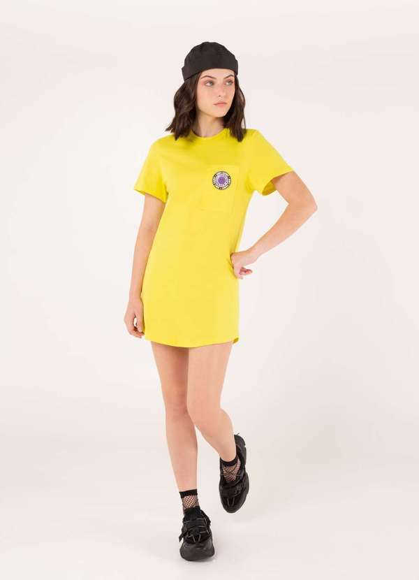 Vestido T-Dress com Bolso Frontal e Estampa Infantil Dimy Candy Amarelo ...