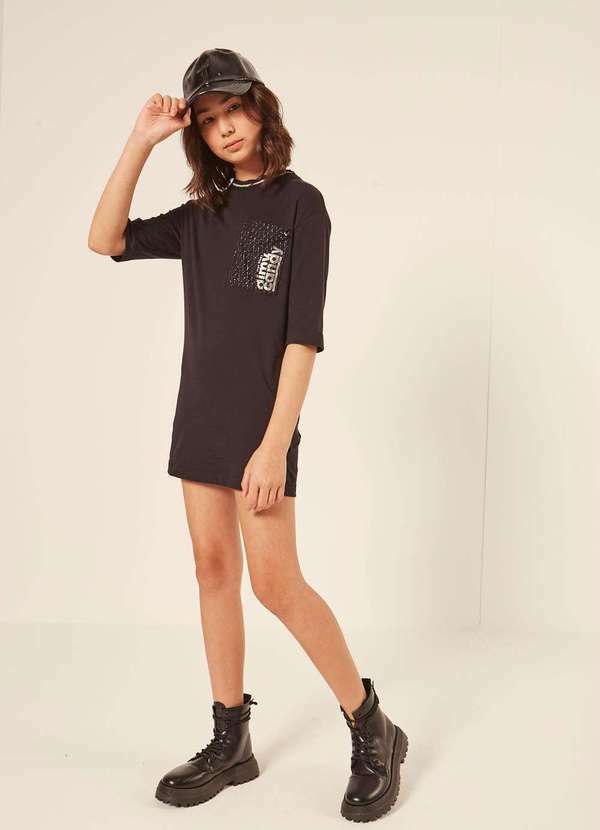 Vestido T-Dress com Ribana e Estampa de Malha Infantil Dimy Candy Preto ...