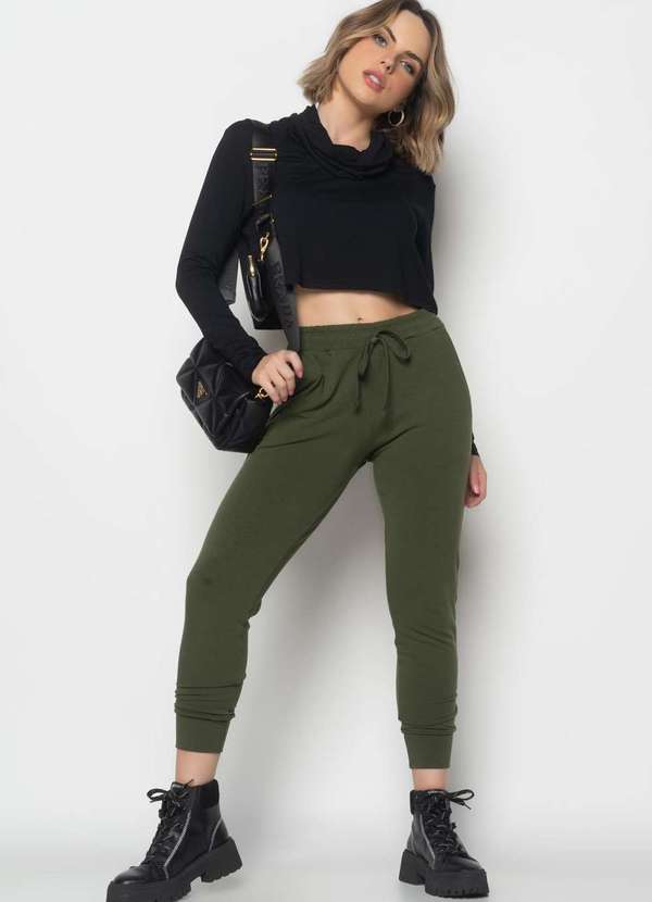 Cropped Golão Manga Longa Malha Fashion Preto - Salvatore Fashion