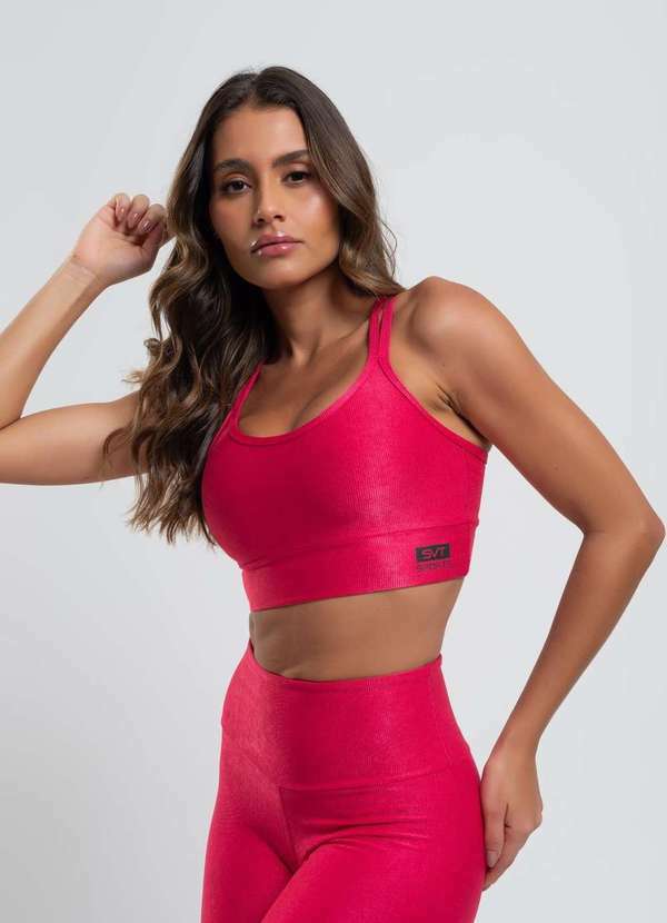 Top Suplex Canelado Brilho Decote e Tiras Fashion Rosa - Salvatore Fashion