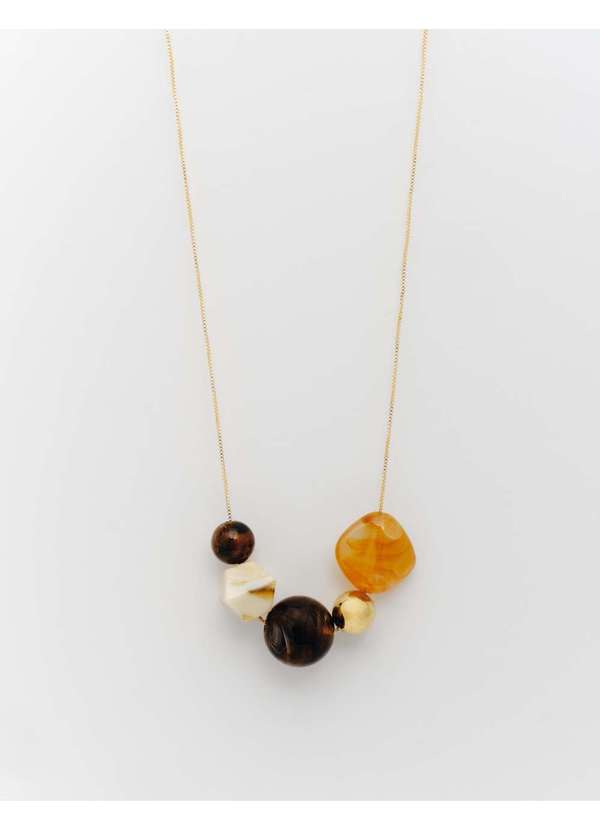 Colar Longo Resina Bola Metal - Dourado Dourado - Zinzane