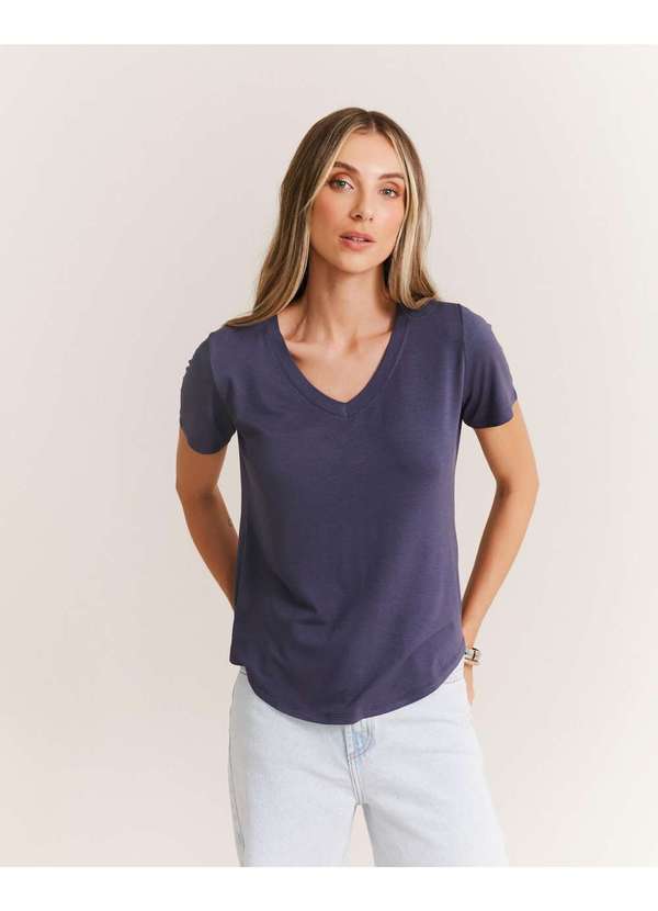 Blusa Ampla Decote V - Azul Estelar Azul - Zinzane