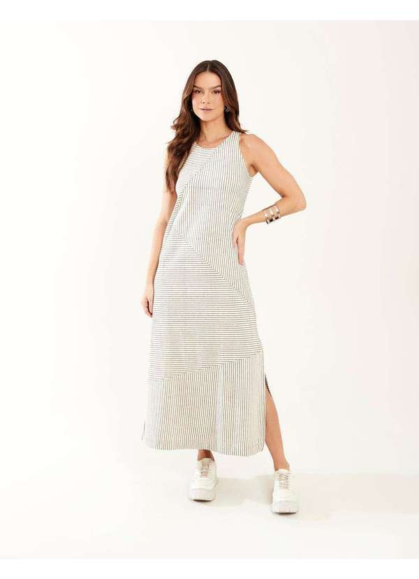 Vestido Zinzane Feminino Listrado Recortes - Off White Branco - Zinzane Vestido Zinzane Feminino Listrado Recortes - Off White Branco - Zinzane