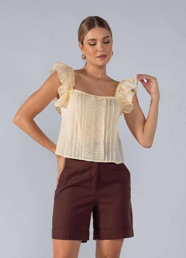 Blusa Algodao com Pregas Leve Transparencia Creme - Lamis