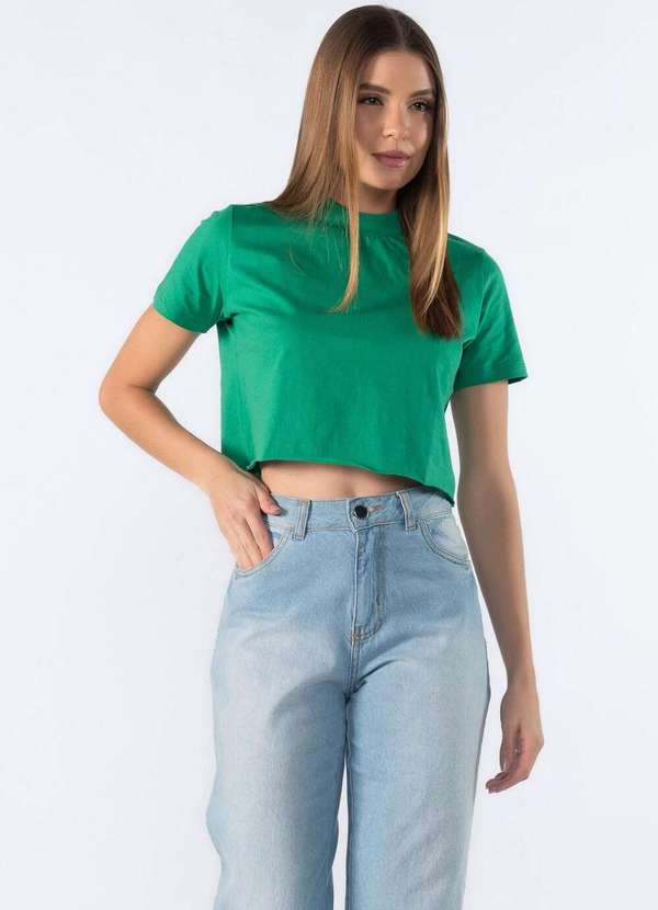 Cropped Basica Gola Media Detalhe Canelado Verde - Lamis