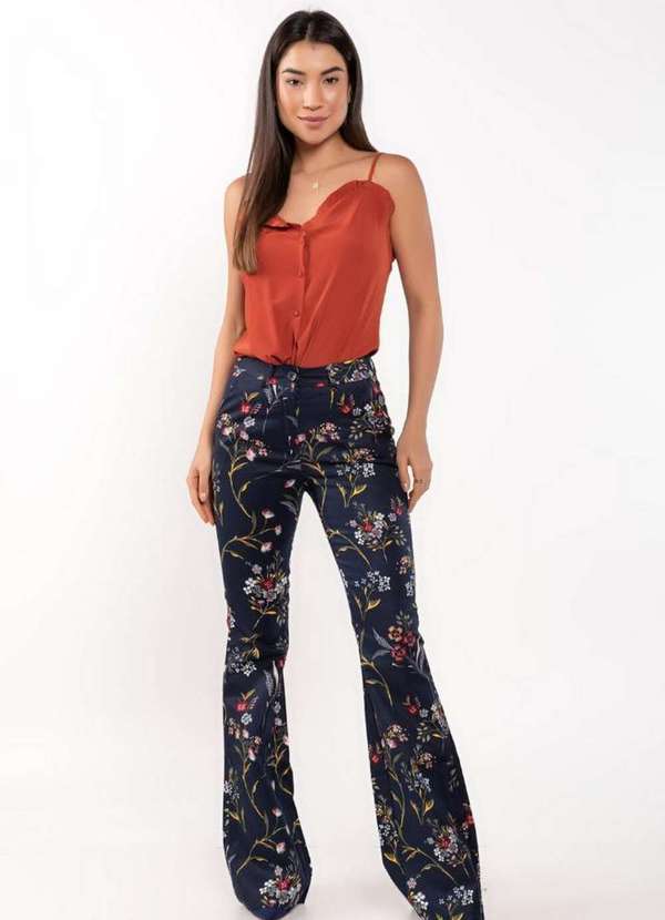 Calca Flare Estampa Floral Vermelho - Lamis