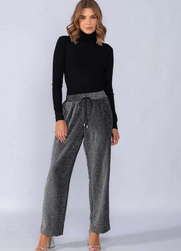 Calça Lurex Cordão Amarração Preto - Lamis