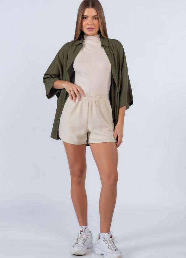 Shorts Curto Elastico na Cintura Bege - Lamis