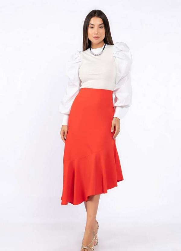 Saia Midi Lisa Barra Assimétrica Vermelho - Lamis
