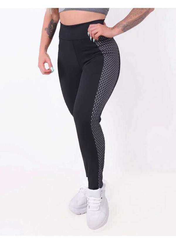 Calca Montaria com Recortes na Lateral em Tecido Jacquard Preto - FitModa