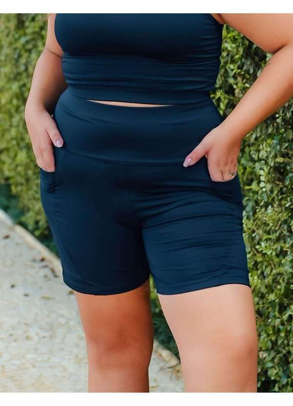 Bermuda Feminina Plus Size Com Bolsos Basica Azul Fitmoda