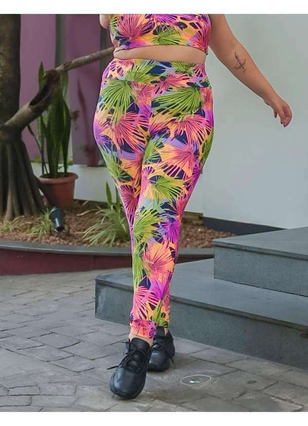 Calca Legging Plus Size Cintura Alta Estampada Estampado Fitmoda