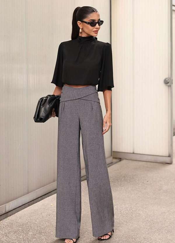 Calca Dot Clothing Alfaiataria Cruzado na Cintura Cinza - Dress Us