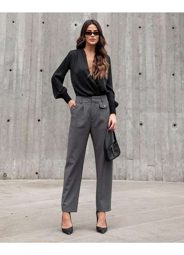 Calca Dot Clothing Risca de Giz Chumbo Cinza - Dress Us