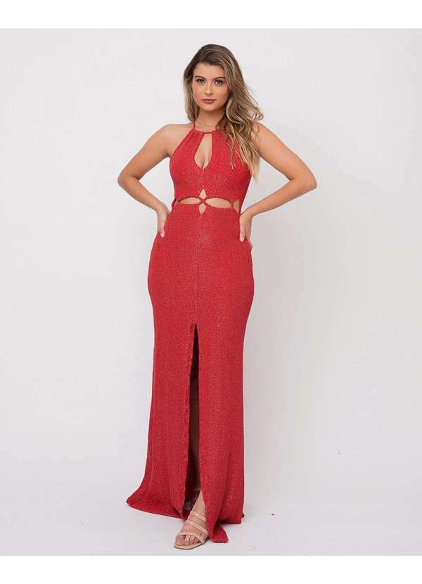 Vestido Miss Misses Longo Lurex Canelado Vermelho Vermelho - Dress Us