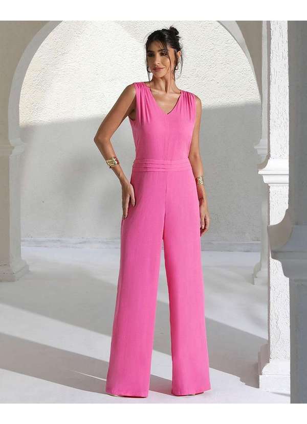 Macacao Miss Misses Longo com Ziper Rosa Rosa - Dress Us