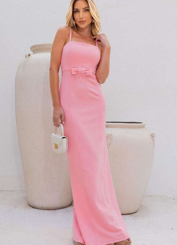 Vestido Barbara Longo com Laco Rosa - Dress Us