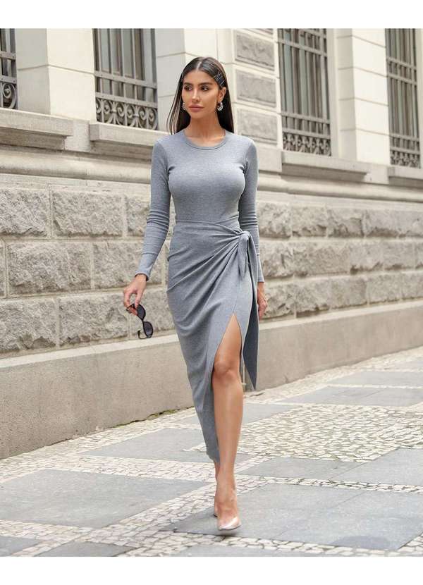 Vestido Body Dot Clothing Midi Cinza - Dress Us