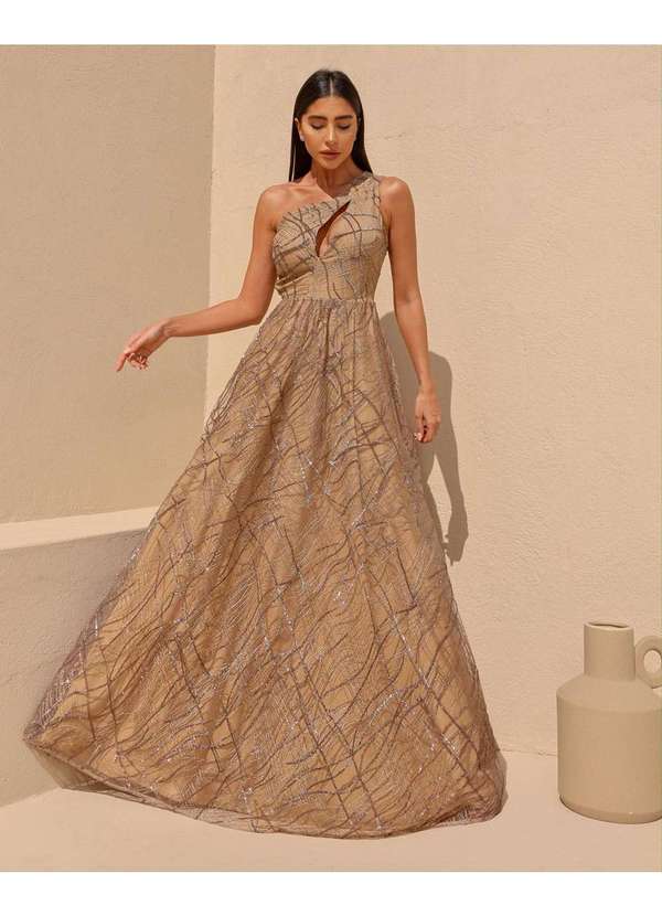 Vestido Dot Clothing Longo um Ombro Dourado Dourado - Dress Us