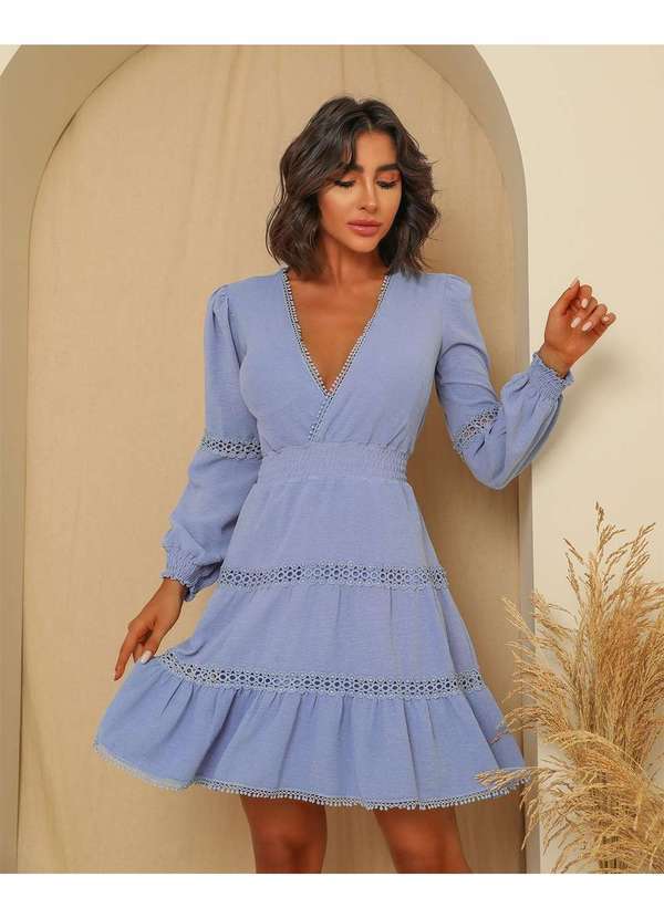 Vestido Dot Clothing Rodado Manga Longa Azul Azul - Dress Us
