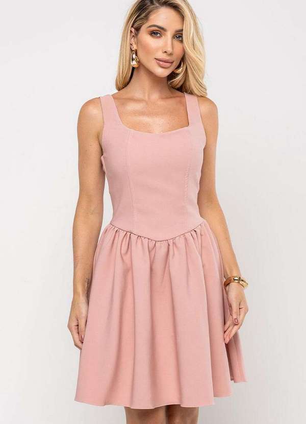 Vestido Filipa com Pregas com Ziper Rose Rosa - Dress Us